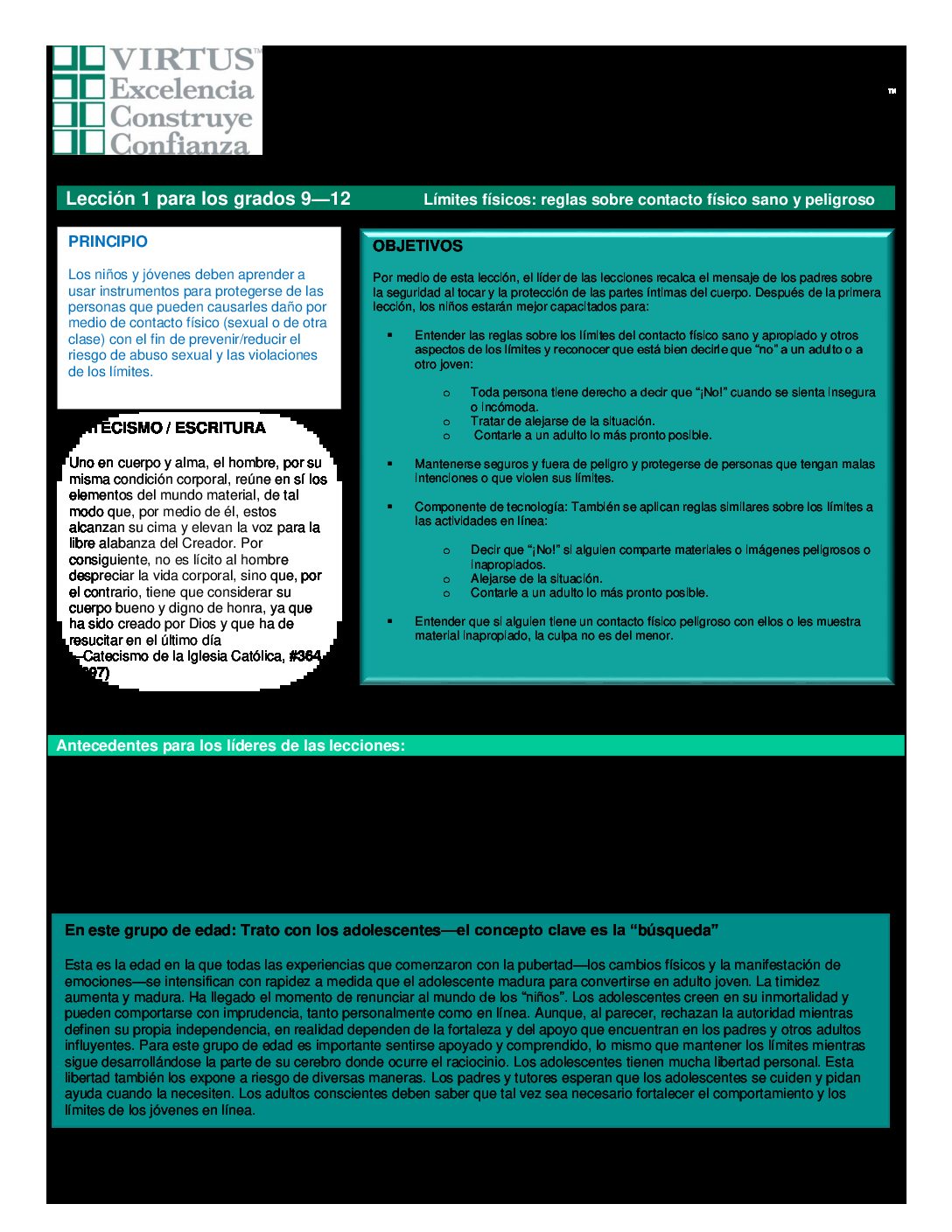 Grades 9-10-11-12 Lesson 1_Spanish | Safe Environment Office